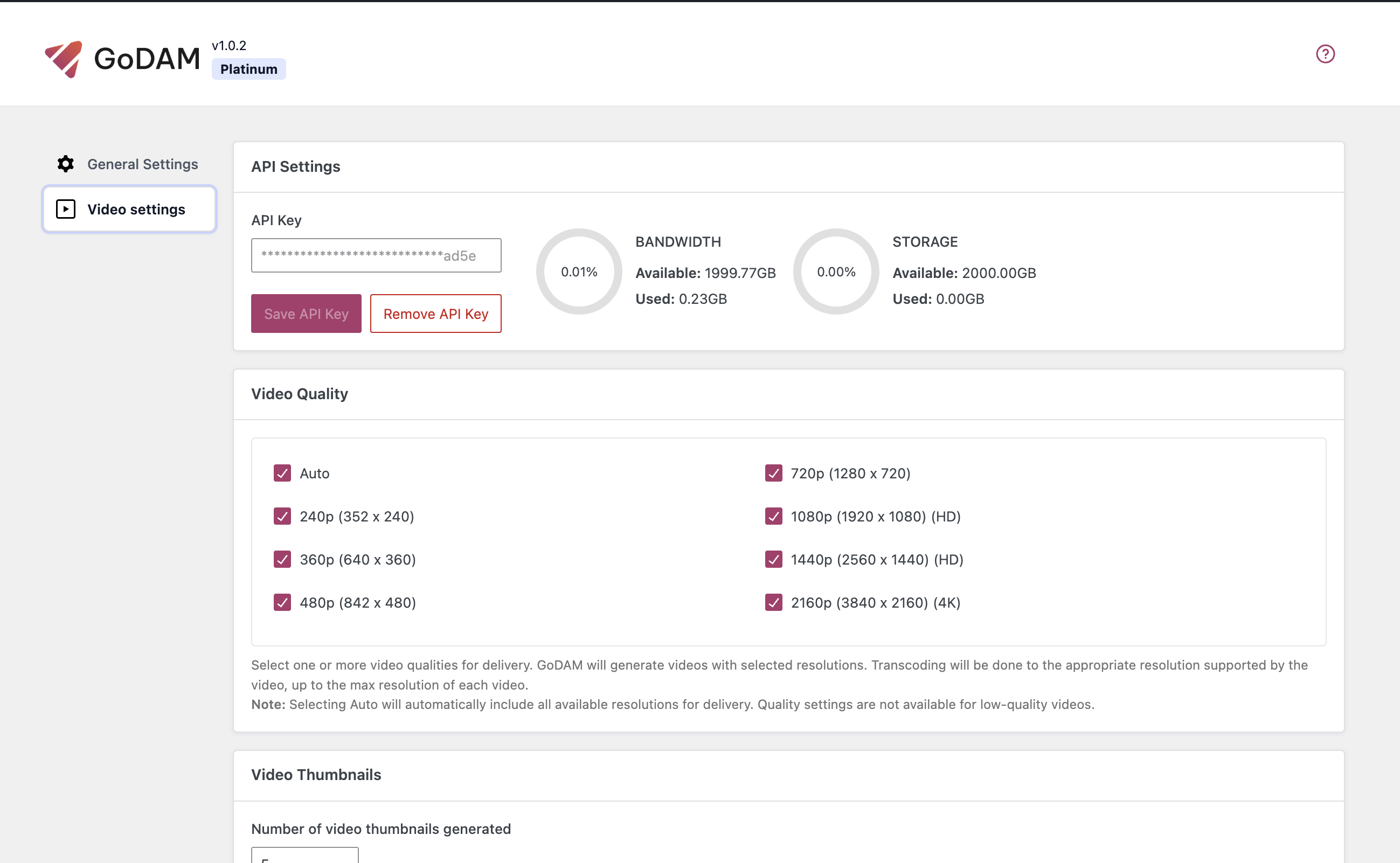 Video Settings - GoDAM